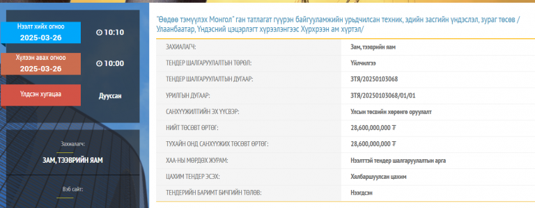 ₮28.6 тэрбумын зураг төсөлтэй гүүрний тендерт БНХАУ, БНСУ-ын 2, Монгол 6 компани үнийн санал ...