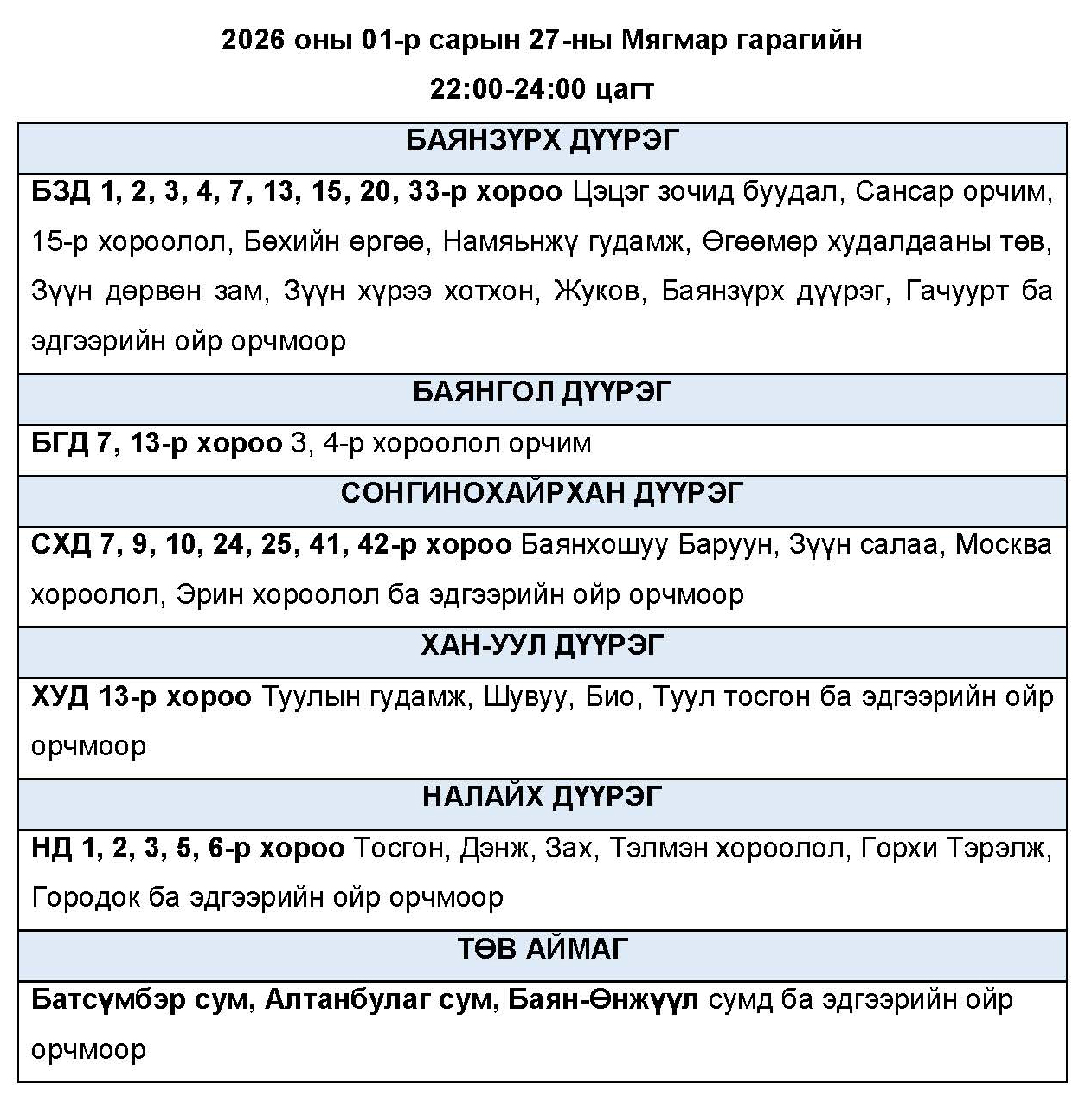 Танилц: Өнөөдрийн цахилгаан хязгаарлах хуваарь - Eguur.MN